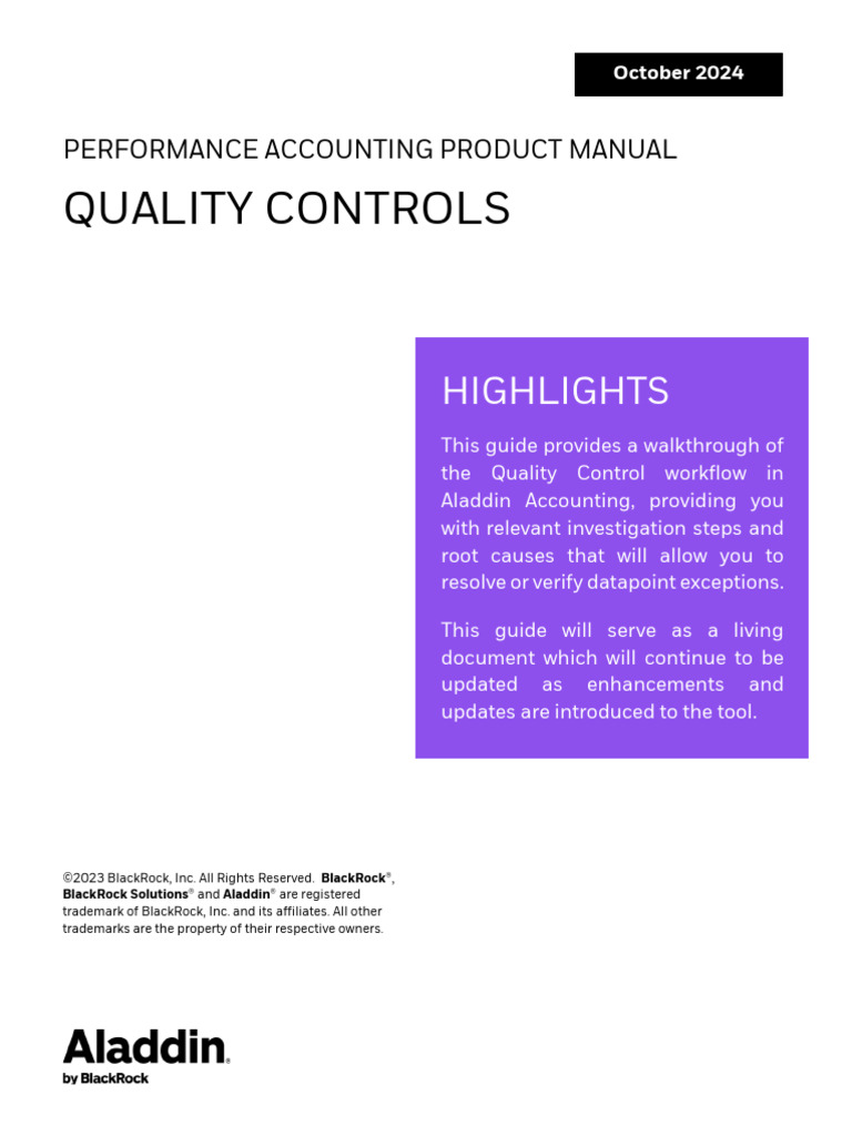 Aladdin Accounting QC Handbook | PDF | Valuation (Finance) | Cash