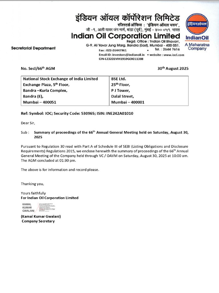 66 AGM 2024 25 Summary of Proceedings With Covering Letter S | PDF ...