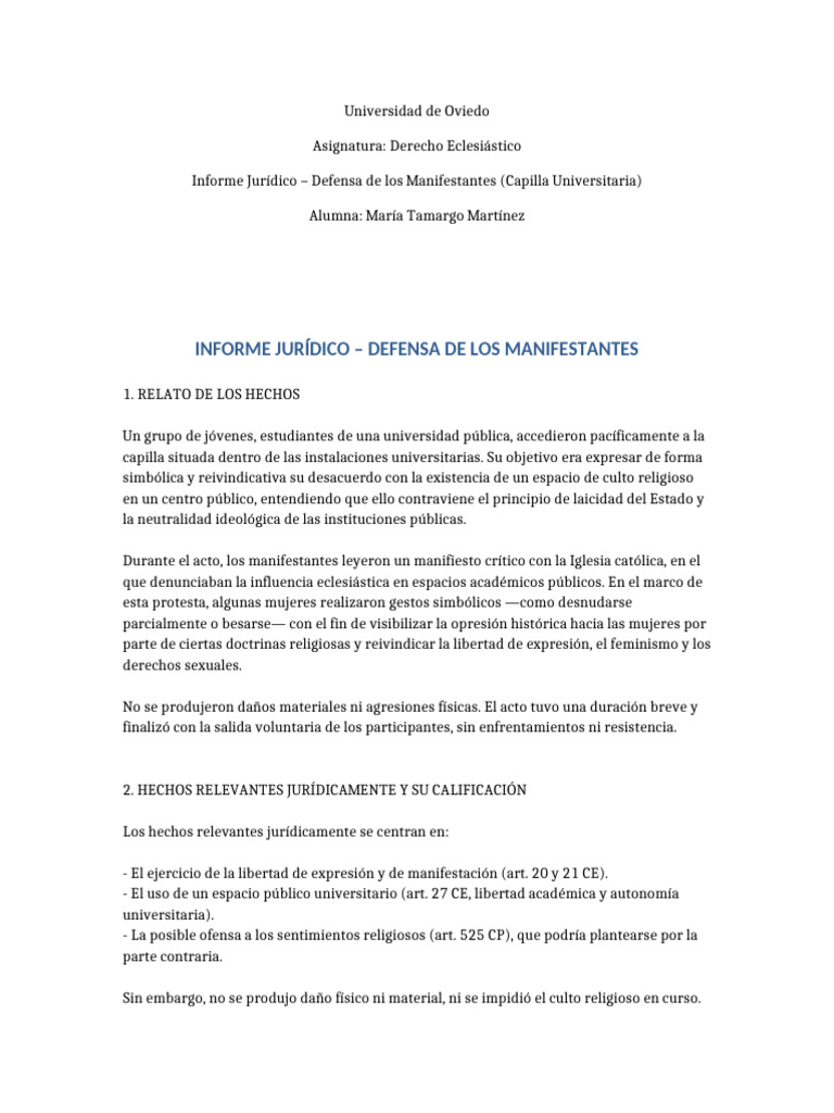 Informe Juridico Maria Tamargo Martinez | PDF | Libertad de expresión ...