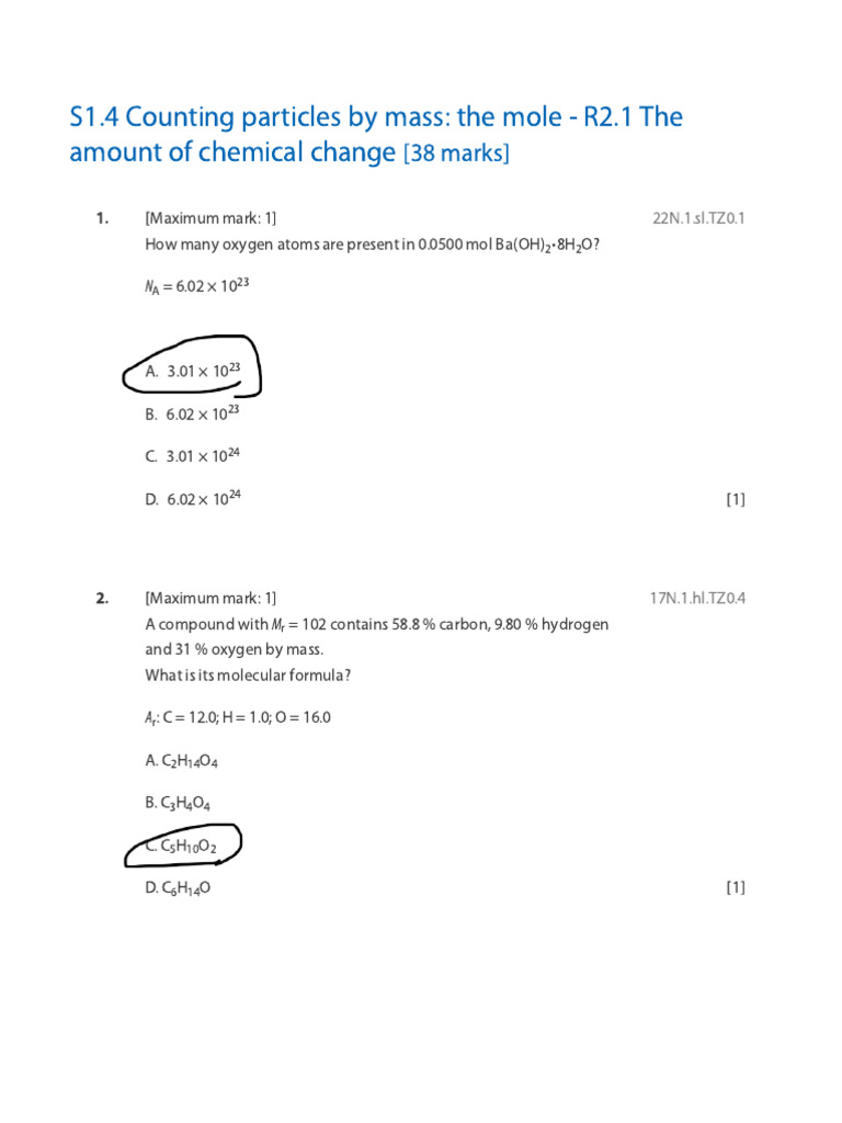 S1.4 Counting Particles by Mass- The Mole - R2.1 the Amount of Chemical ...