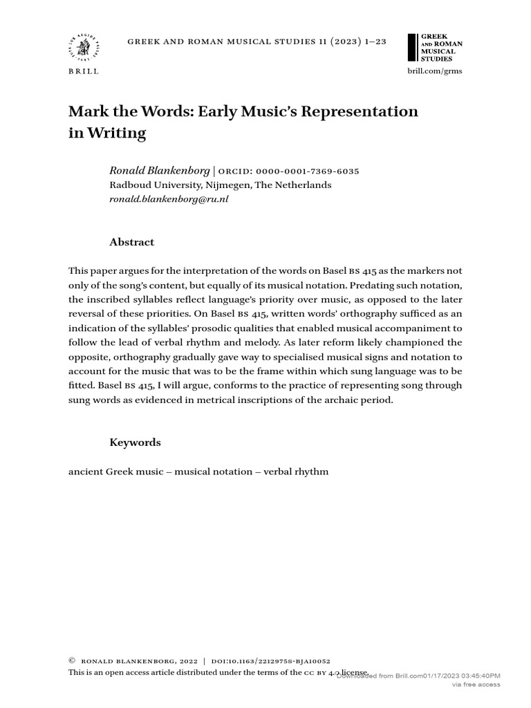 Early Music Representation in Texts | PDF | Metre (Poetry) | Rhythm