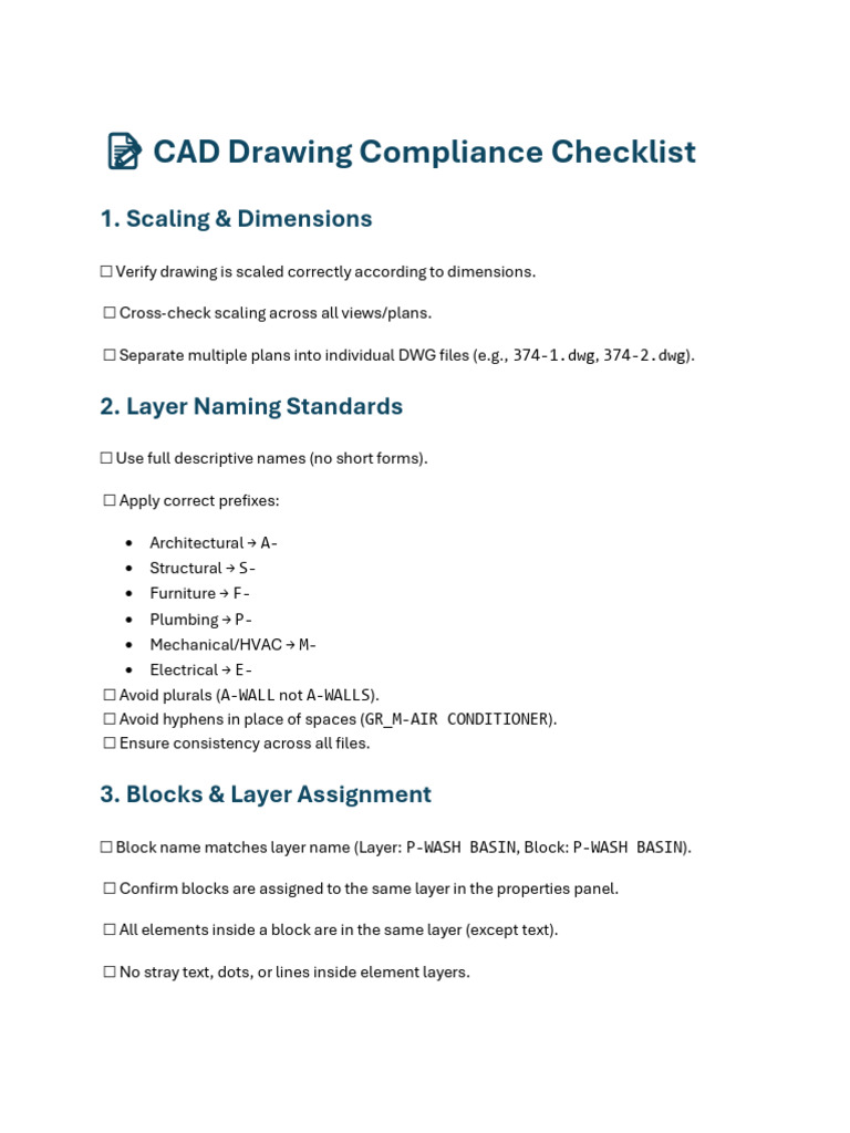 Cad Drawing Comppliance Checklist | PDF
