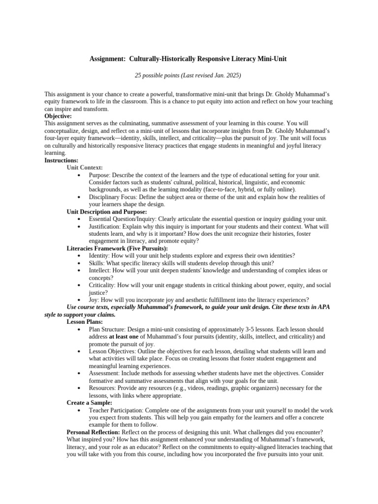 Culturally-Historically Responsive Literacy Mini-Unit | PDF | Literacy ...