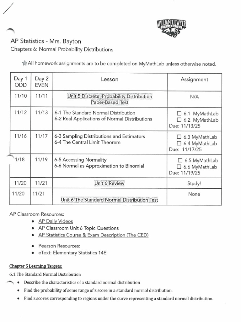 AP Stats - CH 6, Normal Probability Distribution | PDF