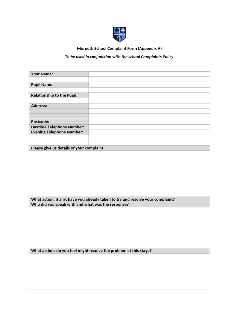 Appendix A Complaints Form | PDF