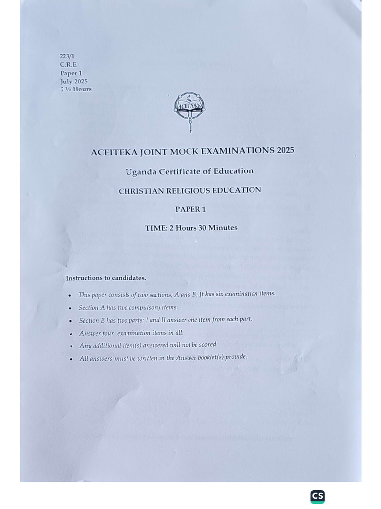 Cre Paper 1 Aceiteka 2025 | PDF