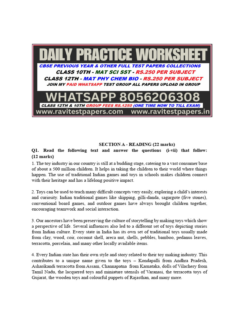 10th Cbse English Sample Paper Ans | PDF | Agriculture