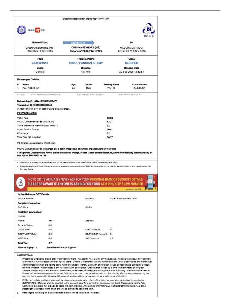 NR7412139825069475 ETicket | PDF | Identity Document