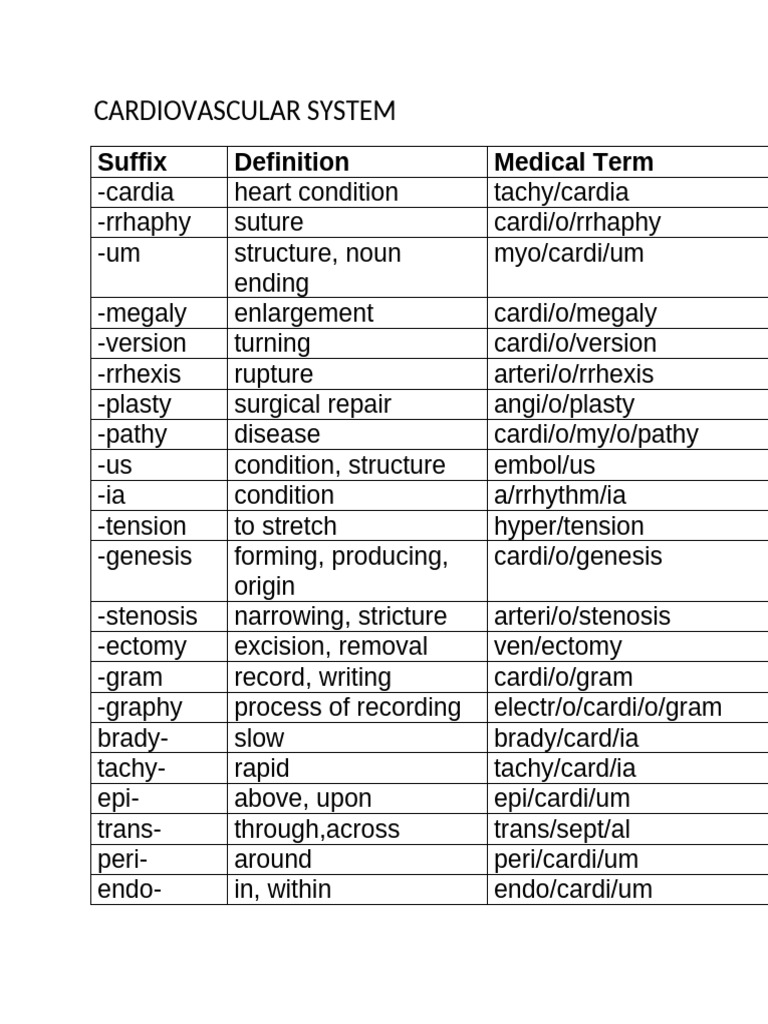 Cardiovascular System Overview and Terms | PDF | Myocardial Infarction ...