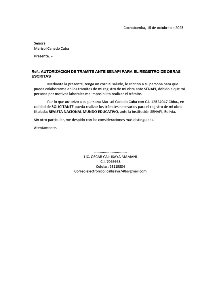 Carta de Autorización G12-23 | PDF