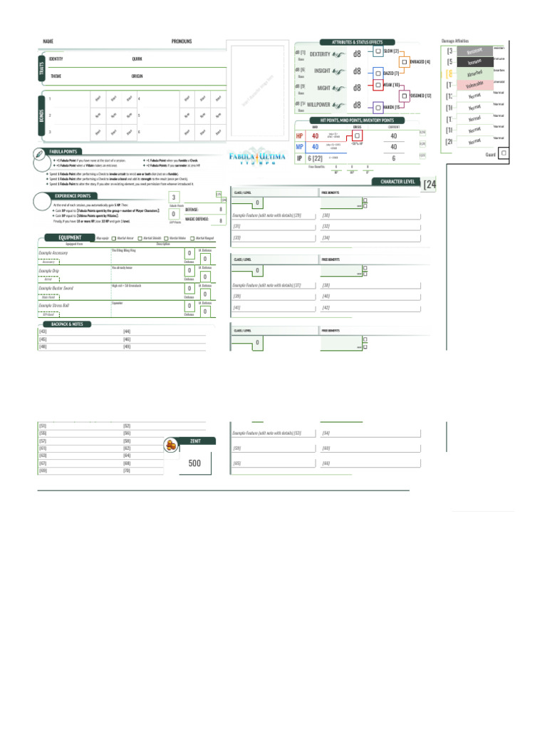 Fabula Ultima Fillable Character Sheet by Erik Fabry (Public ...