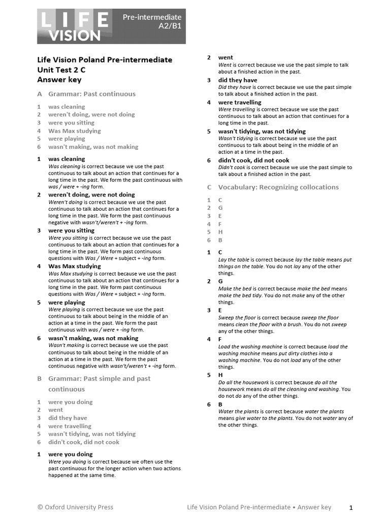Life Vision Poland Pre-Intermediate Answer Key | PDF