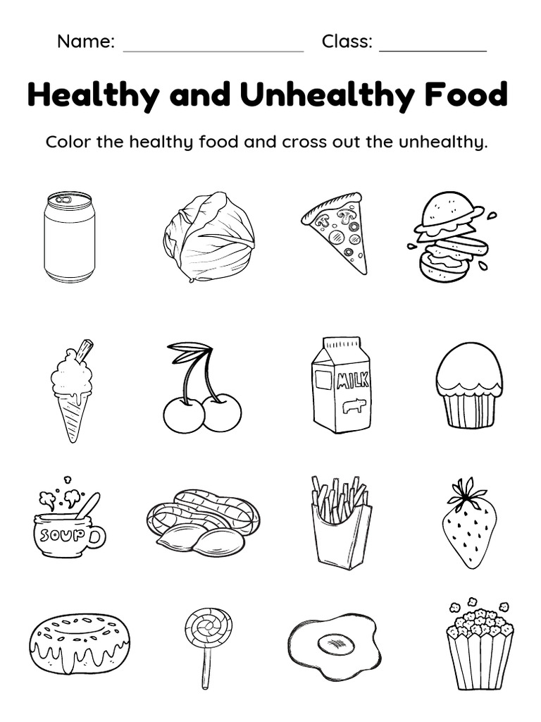 Print-Friendly Healthy and Unhealthy Food Worksheet | PDF