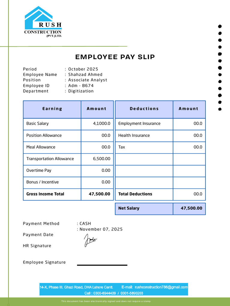 Blue and White Simple Employee Pay Slip A4 | PDF
