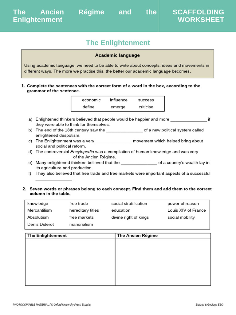 Ancien Enlight Scaff Worksheet Sol Enlightenment | PDF | Age Of ...