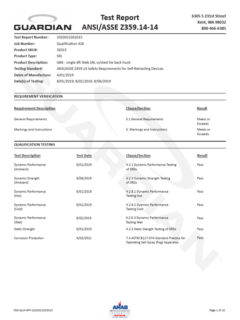 Test Report Guardian SRL Gr6 Twin 32005 | PDF