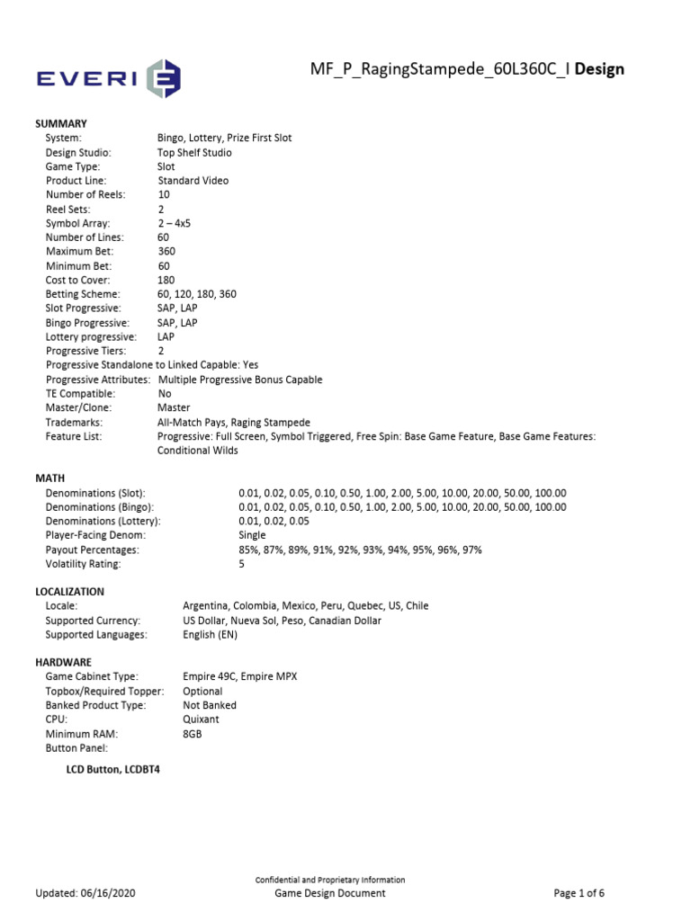 EVERI_RagingStampede_60L360C_MFS_8236_2.0.0-8 | PDF | Slot Machine | Gambling