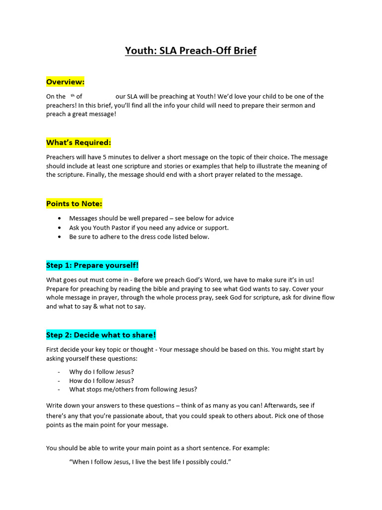 Youth Preach-Off Preparation Guide | PDF | Sermon | Jesus