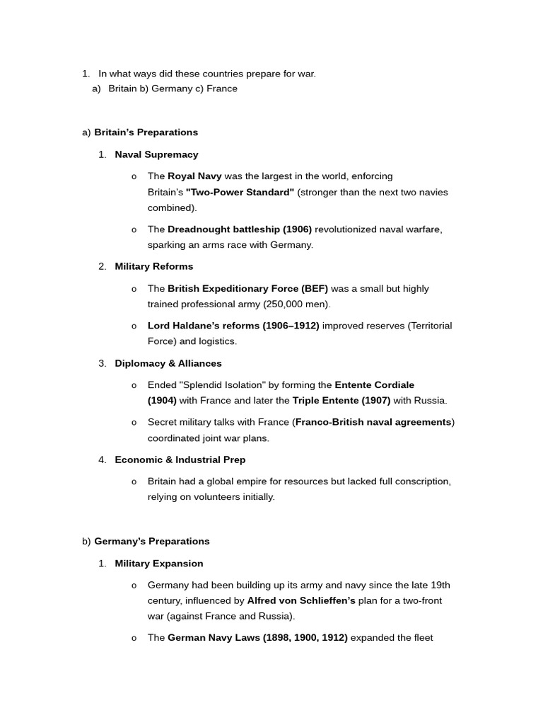 How Did Countries Prepare For WW1 | PDF | German Empire | Allies Of ...