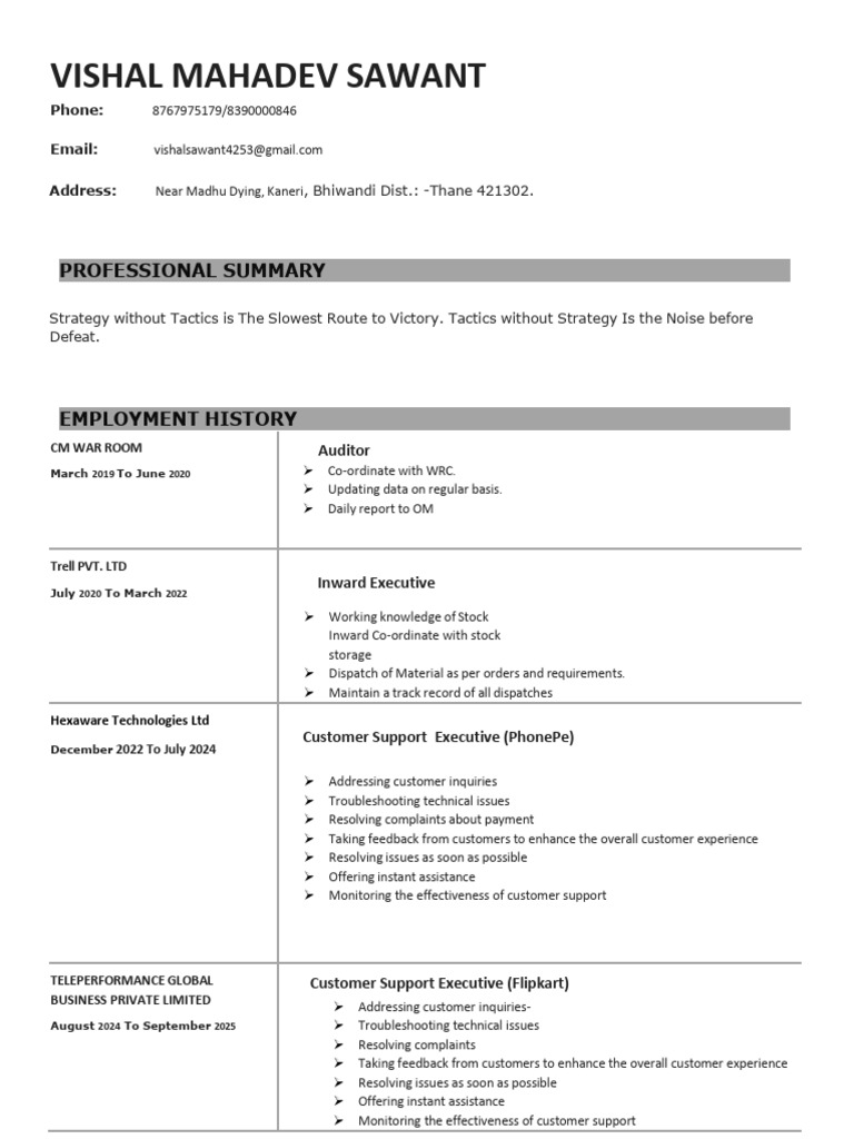 Vishal Sawant Cv n (3) (1) | PDF | Information Technology | Computing