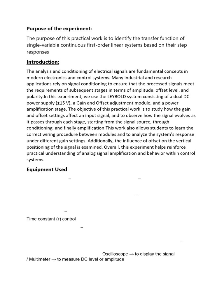Purpose of The Experiment | PDF | Amplifier | Power Supply