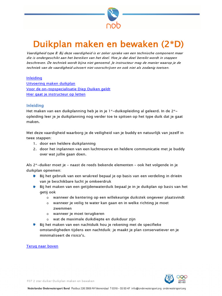 F07 2 Ster Duiker Duikplan Maken en Bewaken | PDF