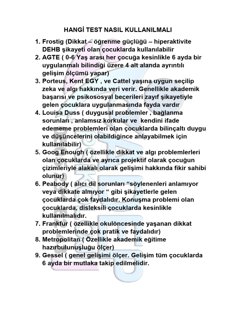 Hangi Test Ne Amaçla Kul | PDF