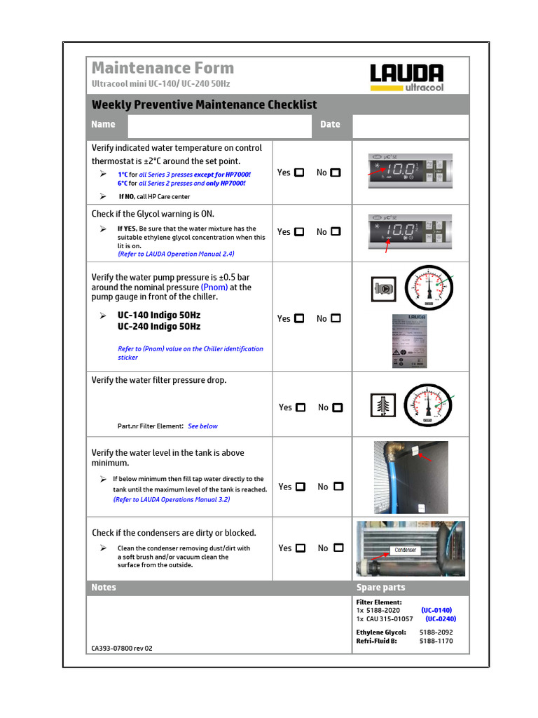 Weekly Preventive Maintenance Checklist (Rev.00) | PDF