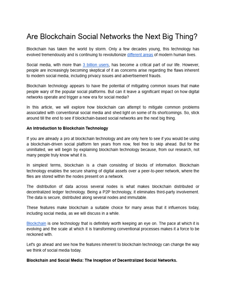 Are Blockchain Social Networks The Next Big Thing | PDF | Facebook ...
