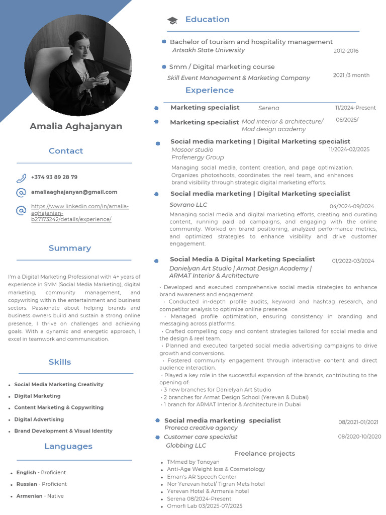 Amalia Aghajanyan Cv PDF | PDF | Digital Marketing | Marketing