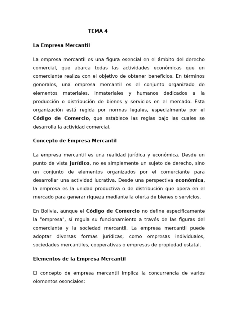 Tema 4 La Empresa Mercantil | PDF | Business | Sociedad de responsabilidad limitada