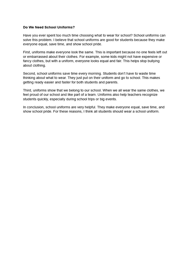 School Uniform Essay | PDF