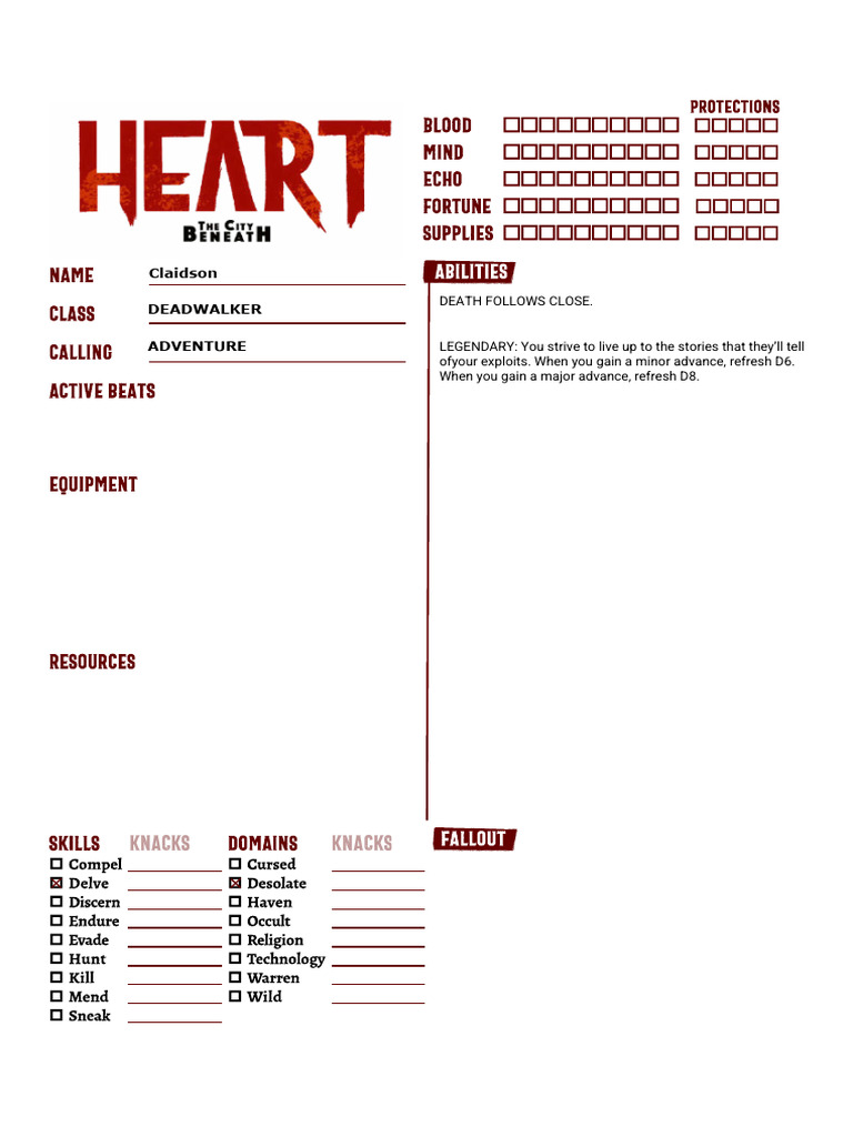 Heart Character Sheet | PDF