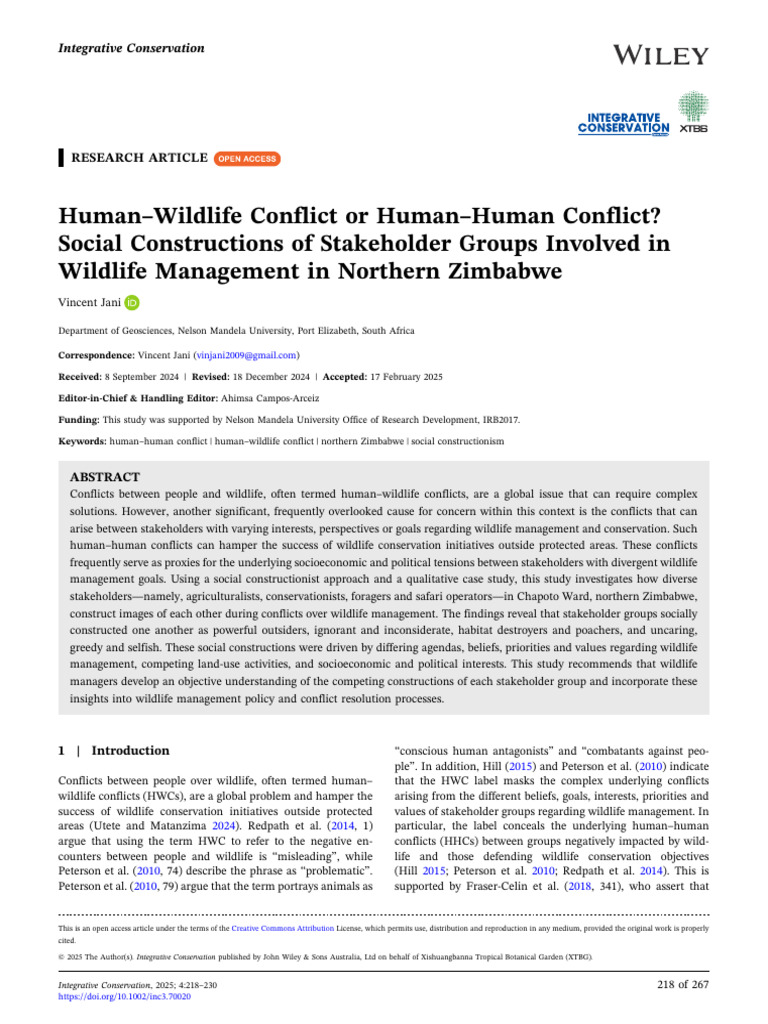 Human-Wildlife Conflict or Human-Human Conflict So | PDF | Social ...