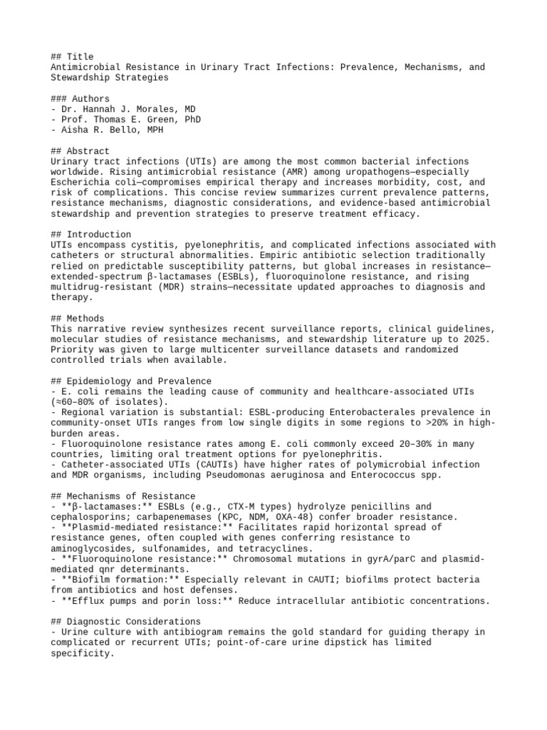 Antimicrobial Resistance in UTIs: Overview | PDF | Urinary Tract ...