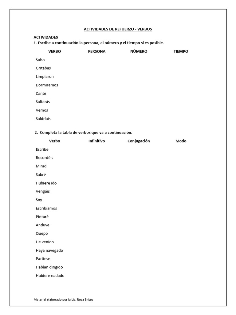 Actividades de Refuerzo sobre Verbos | PDF | Verbo | Lingüística
