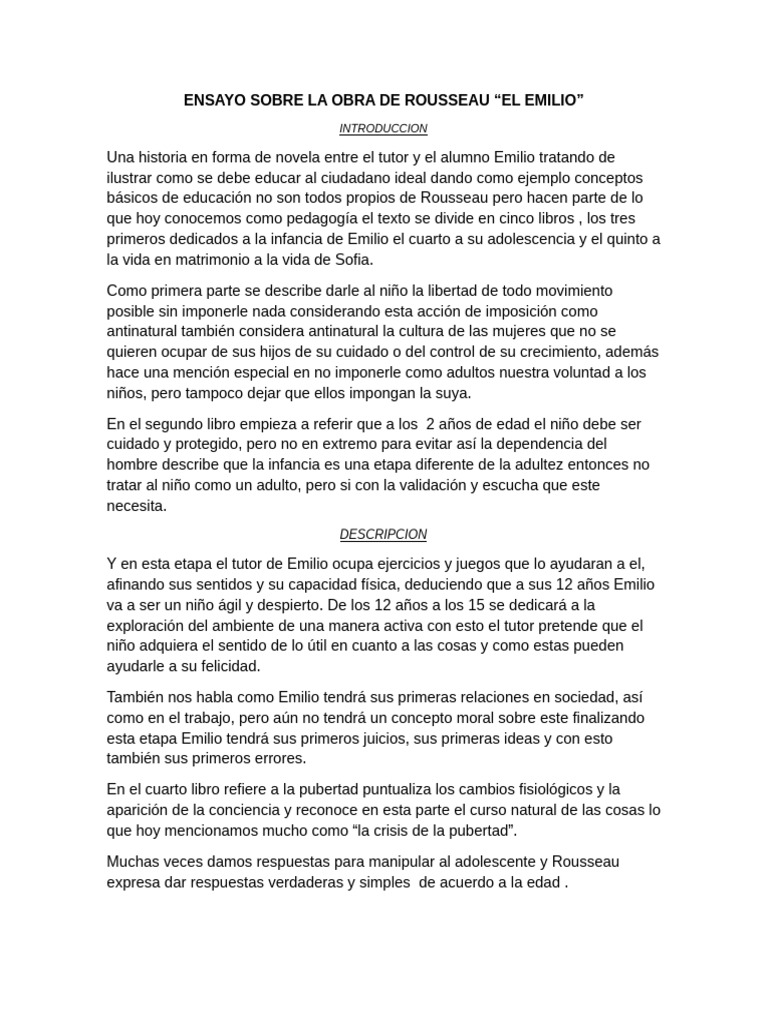 Educación y desarrollo en "El Emilio" de Rousseau | PDF | Emile, o ...