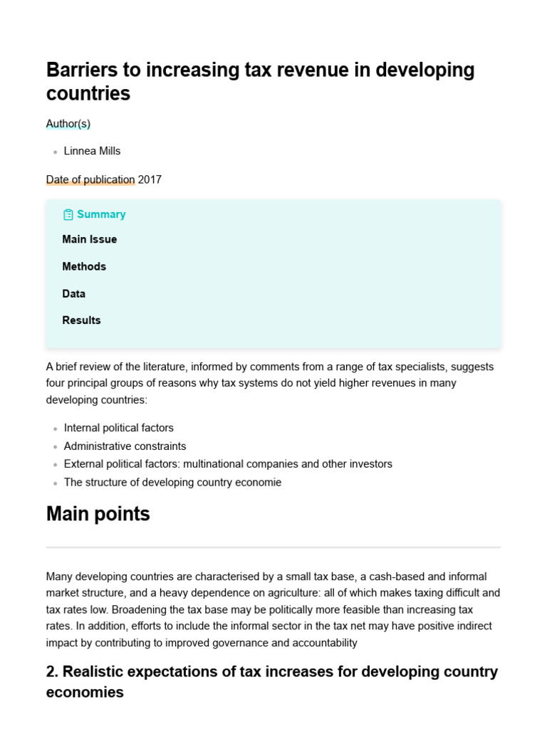 Challenges in Tax Revenue Growth for Developing Countries | PDF | Taxes ...