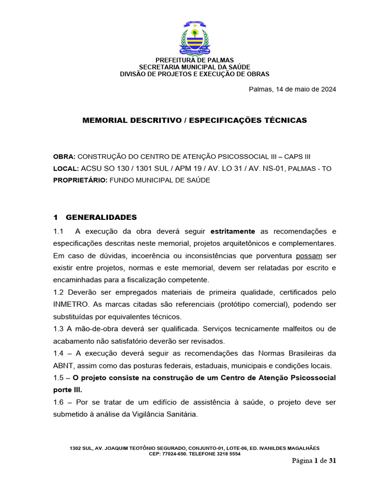 Construção do CAPS III em Palmas TO | PDF | Drywall | Argamassa (alvenaria)