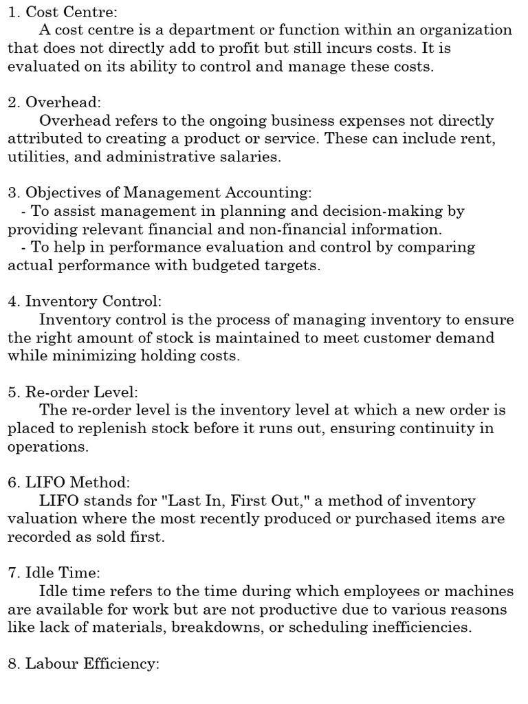 Key Concepts in Cost Accounting | PDF | Financial Accounting | Incentive