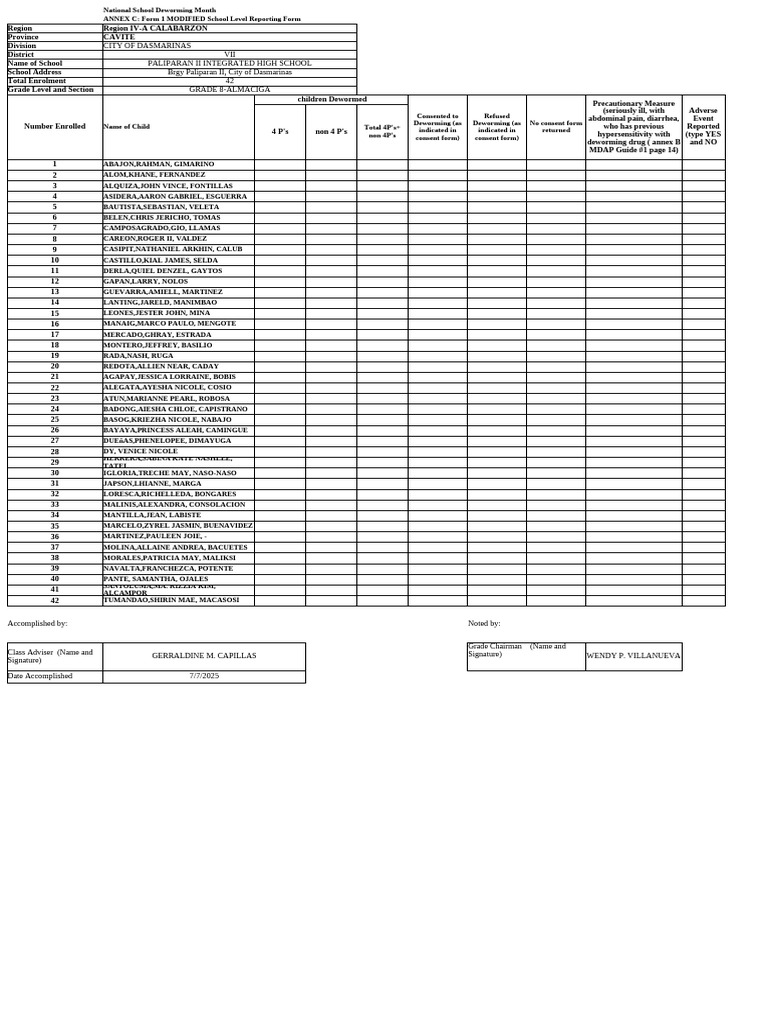 Form 1 Deworming ALMACIGA | PDF