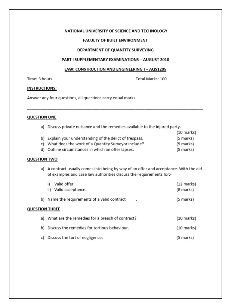 AQS1205201008 Law - Construction and Engineering I | PDF | Tort | Surveying