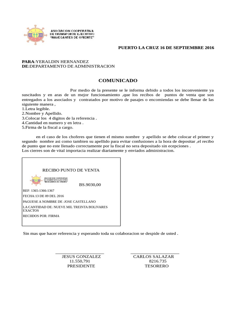 Comunicado de Punto 2 | PDF