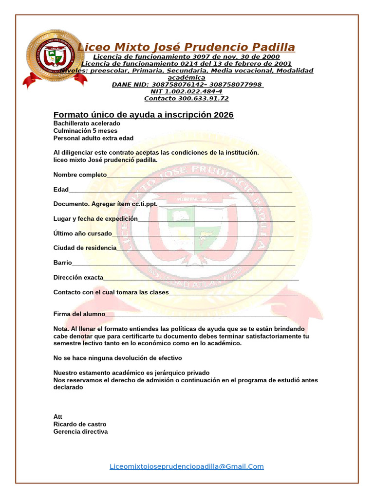 Preinscripcion Contrato Legal Ayuda Academica 2026 | PDF