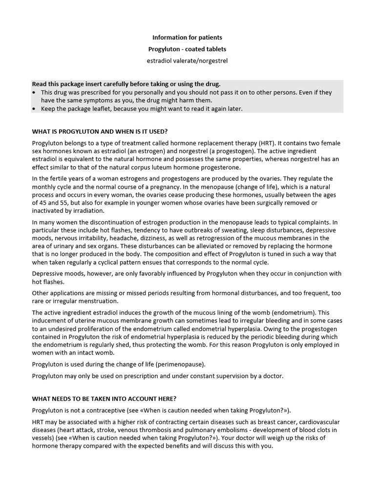 progyluton-pil-jan-2022-en | PDF | Hormone Replacement Therapy | Thrombosis