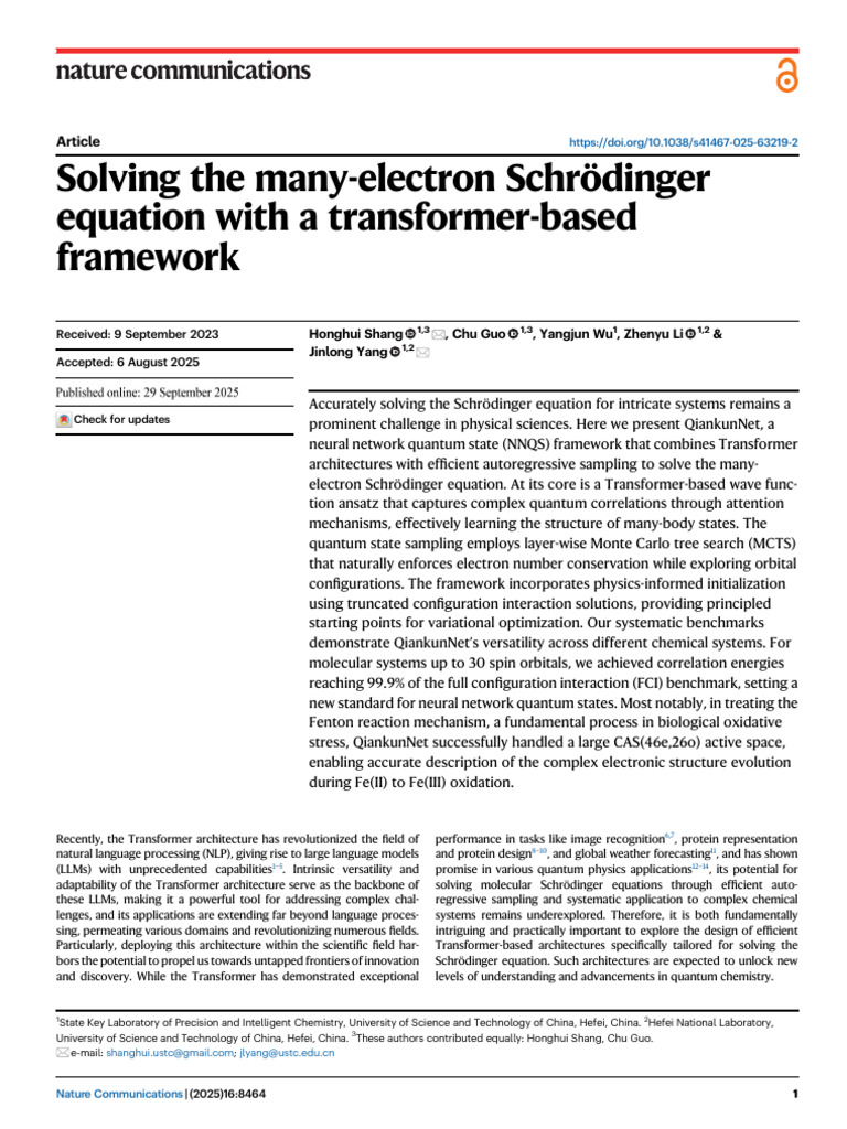 Solving The Many-Electron Schrödinger Equation With A Transformer-Based ...