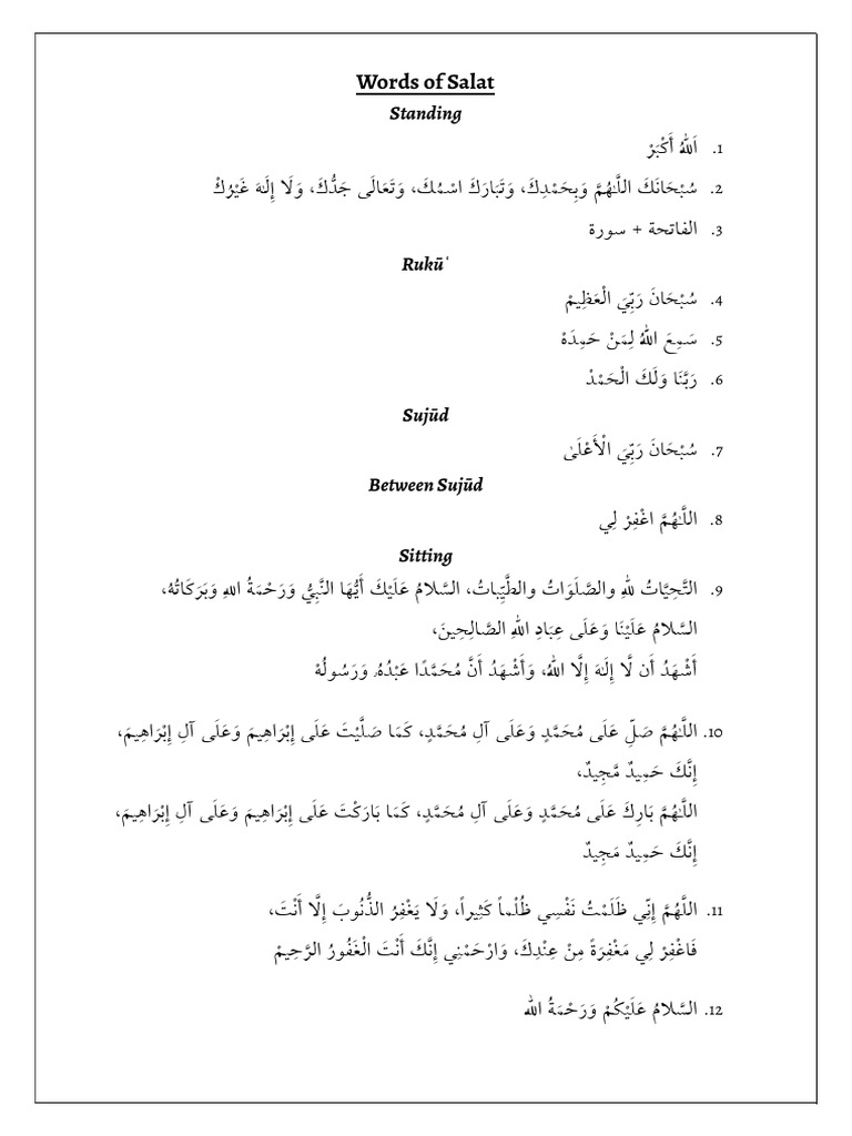Words of Salat Hanafi | PDF