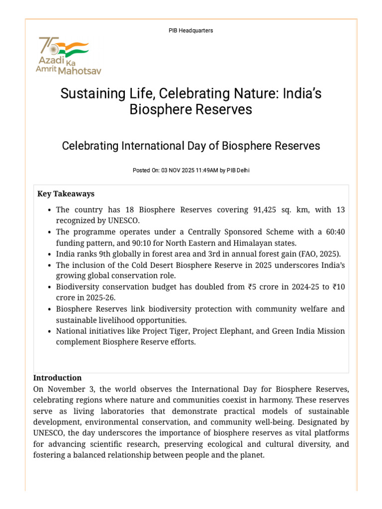 Biosphere Reserve. Pib | PDF | Conservation Biology | Sustainability