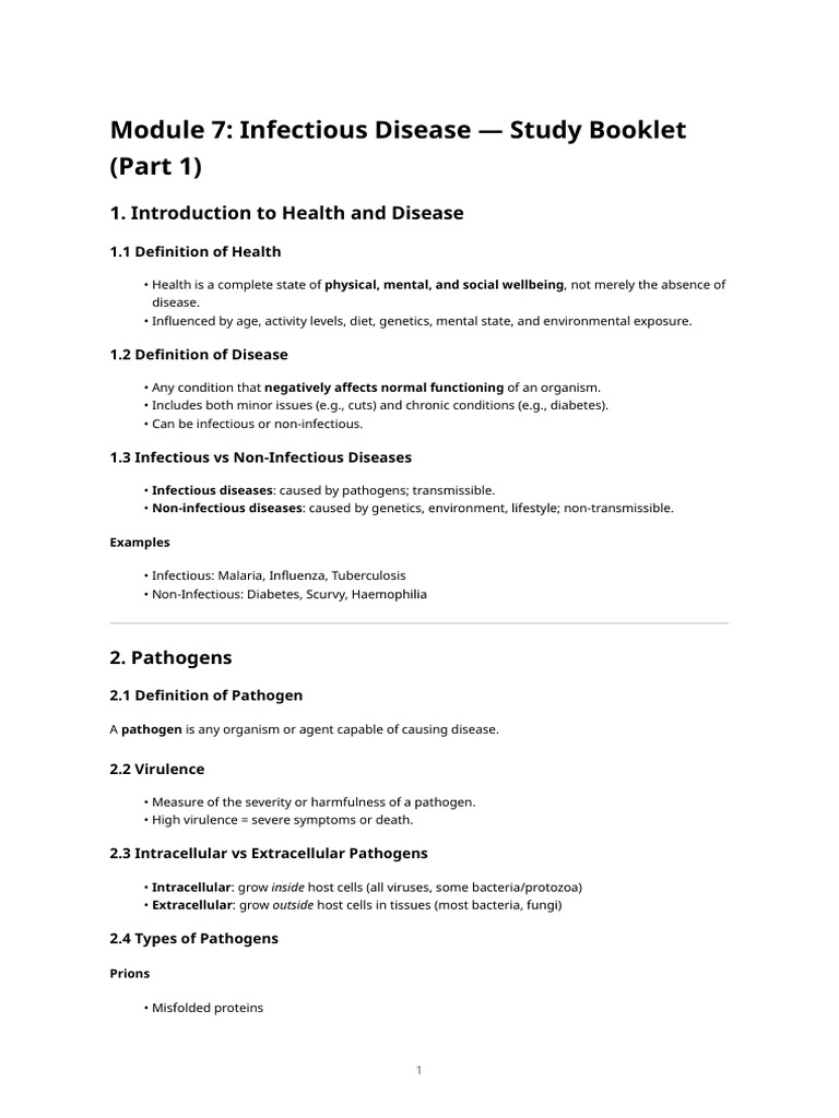 Module7 Study Booklet Part1 | PDF | Pathogen | Infection
