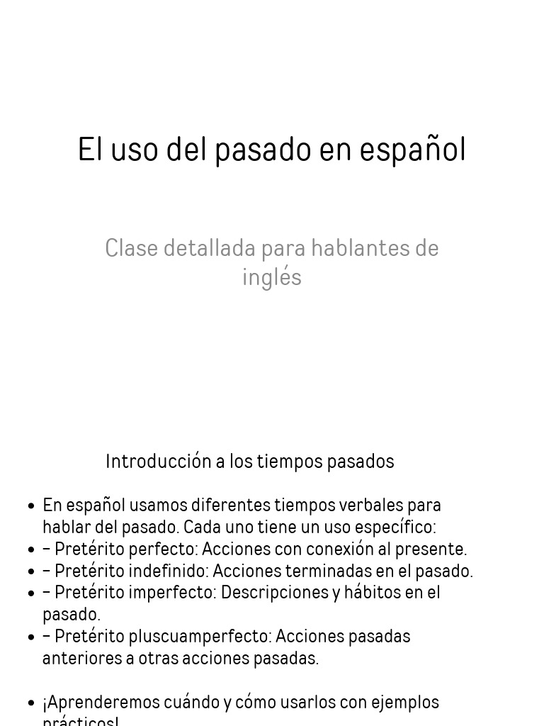 Tiempos Pasados en Español: Guía Práctica | PDF | Mecánica del lenguaje ...